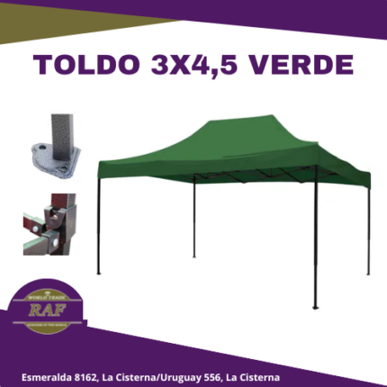 TOLDO PLEGABLE 3X4.5 CON CARPA VERDE FILTRO UV - IMPORTADORARAF